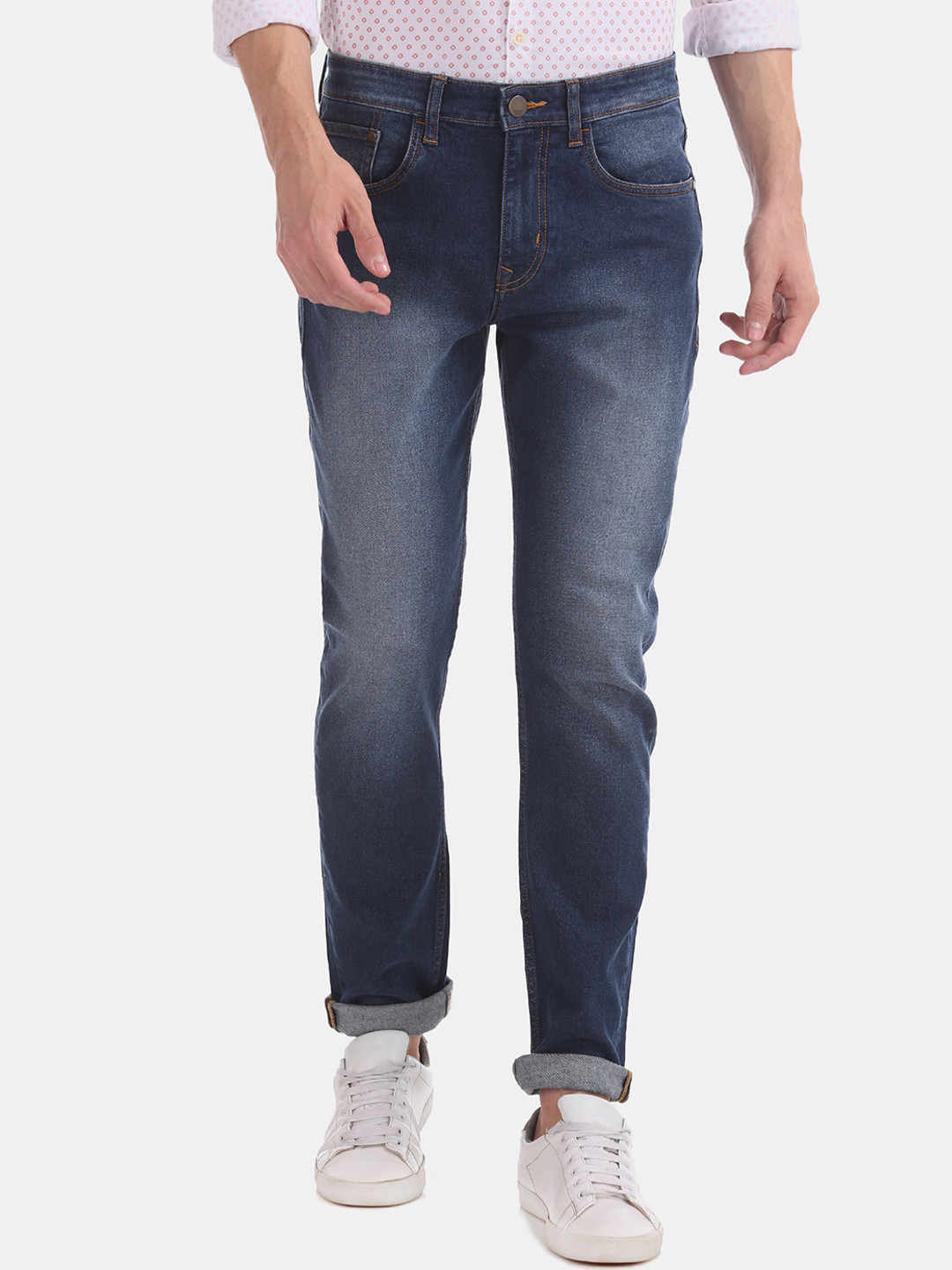 Buy AD By Arvind Men Blue Slim Fit Mid Rise Clean Look Stretchable ...