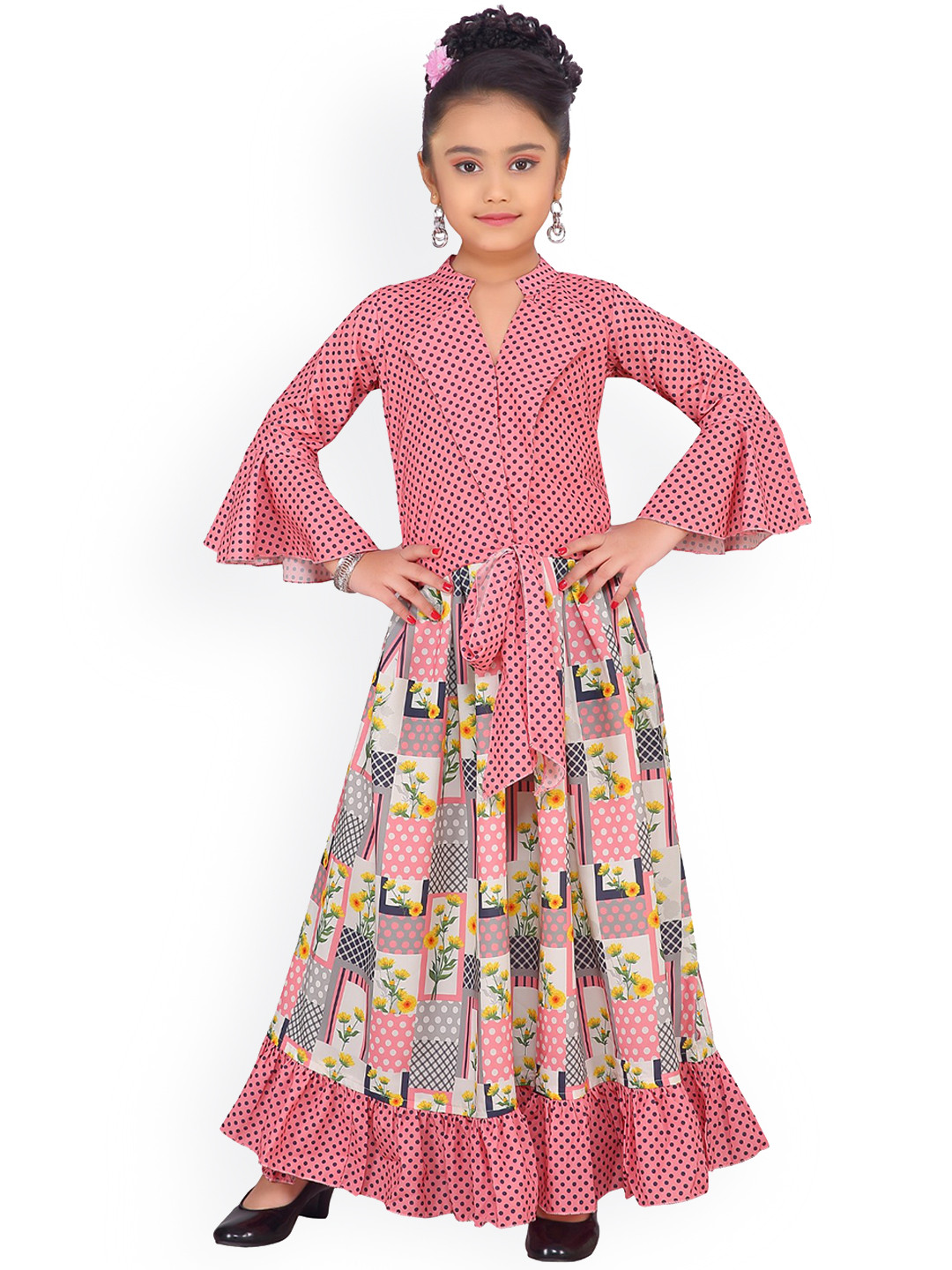 Buy ADIVA Girls Pink & Yellow Printed Top With Skirt - Clothing Set for ...