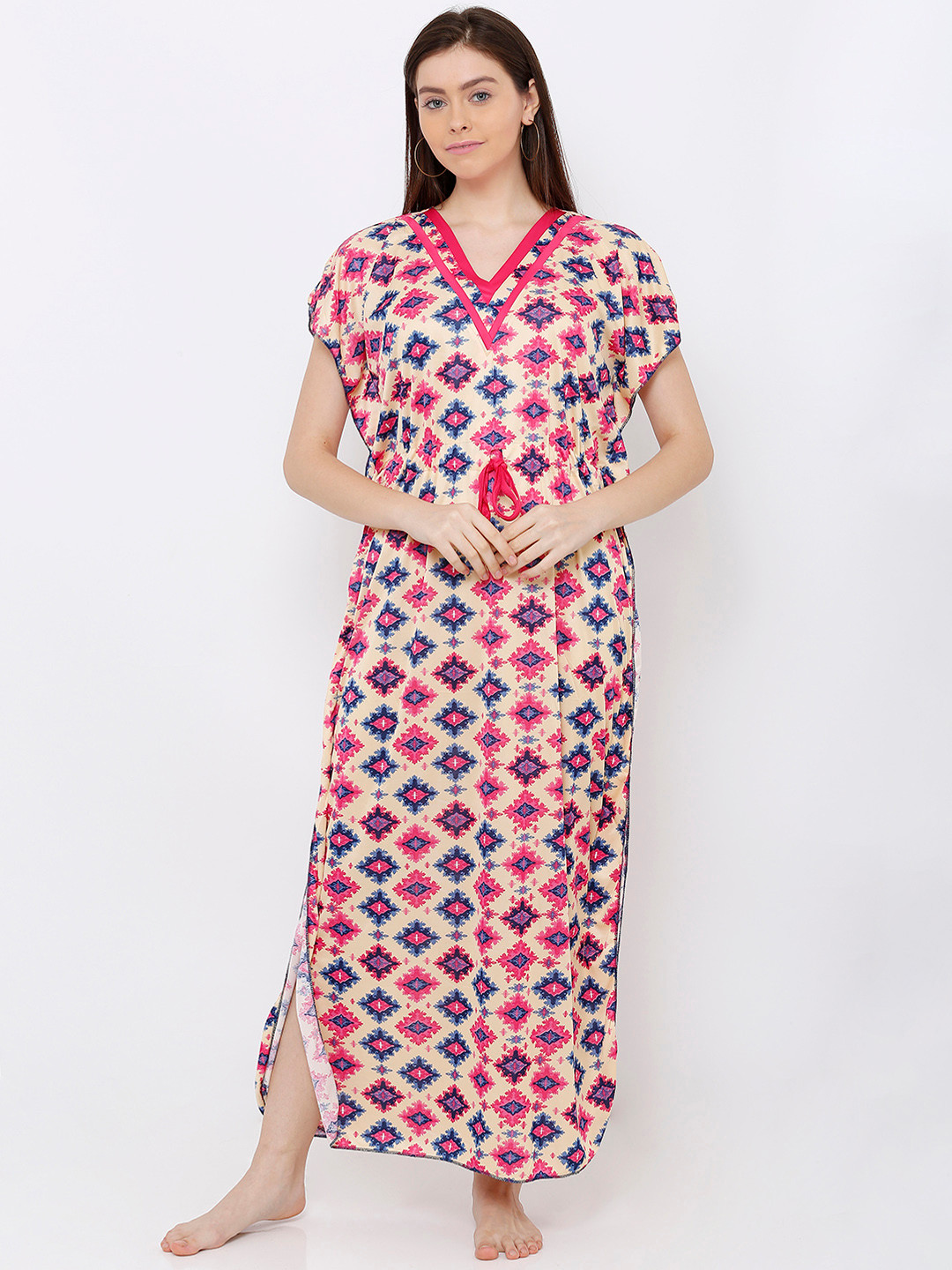 Buy Pretty Awesome Cream Coloured & Red Printed Nightdress - Nightdress ...