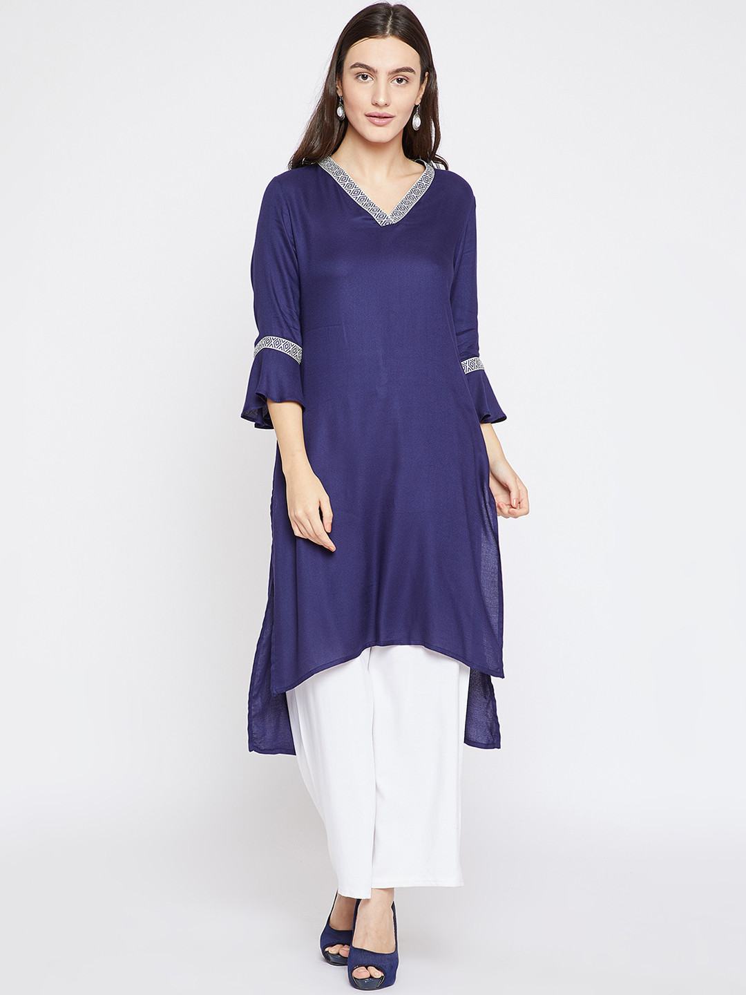 Buy RARE Women Blue Solid A Line Kurta - Kurtas for Women 12107196 | Myntra