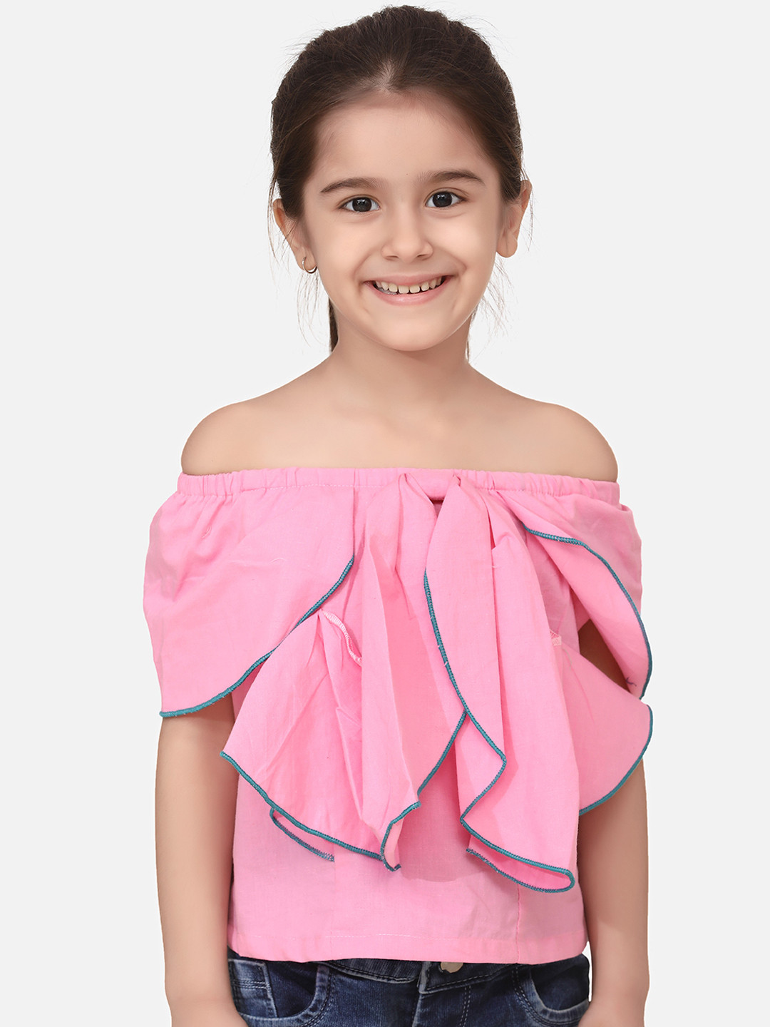 Buy Cutiekins Girls Pink Solid Off Shoulder Top - Tops for Girls ...