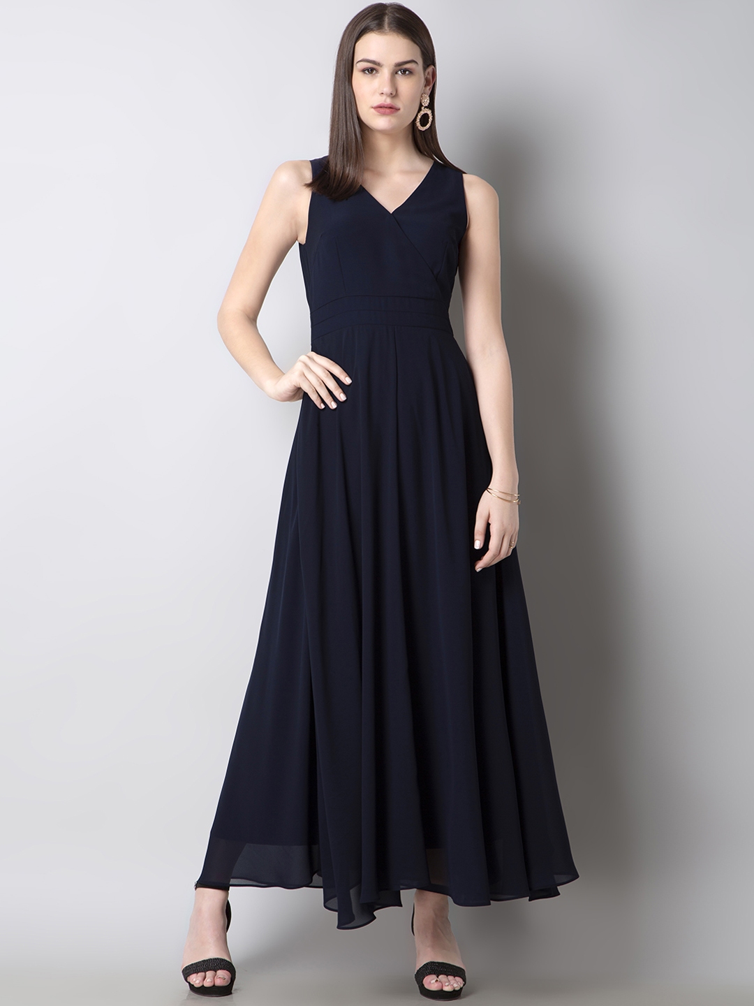 Buy Faballey Women Navy Blue Solid Maxi Dress Dresses For Women