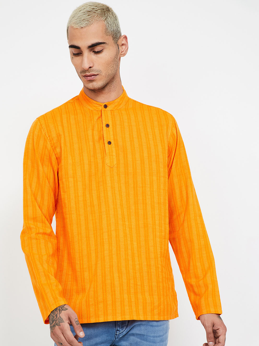 Buy Melange By Lifestyle Men Orange Striped Straight Kurta - Kurtas for ...