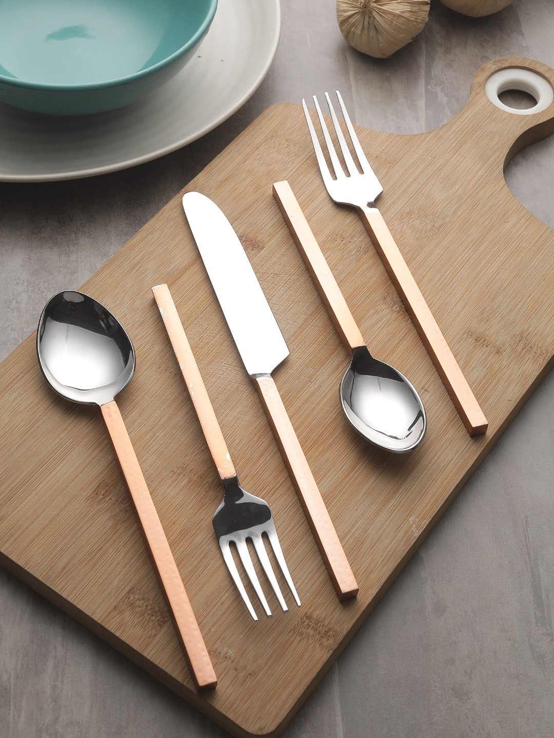 Buy VarEesha Set Of 5 Copper Toned & Silver Toned Textured Hammered ...