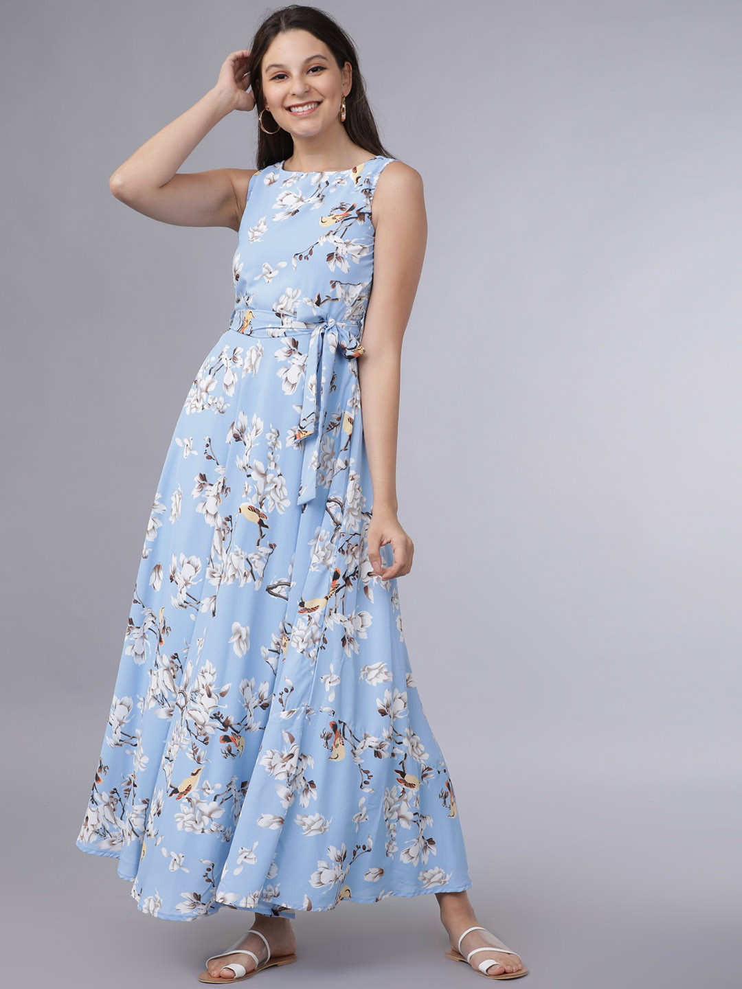 Buy Mumbai Slang Chic Women Blue Floral Print Maxi Dress - Dresses for ...