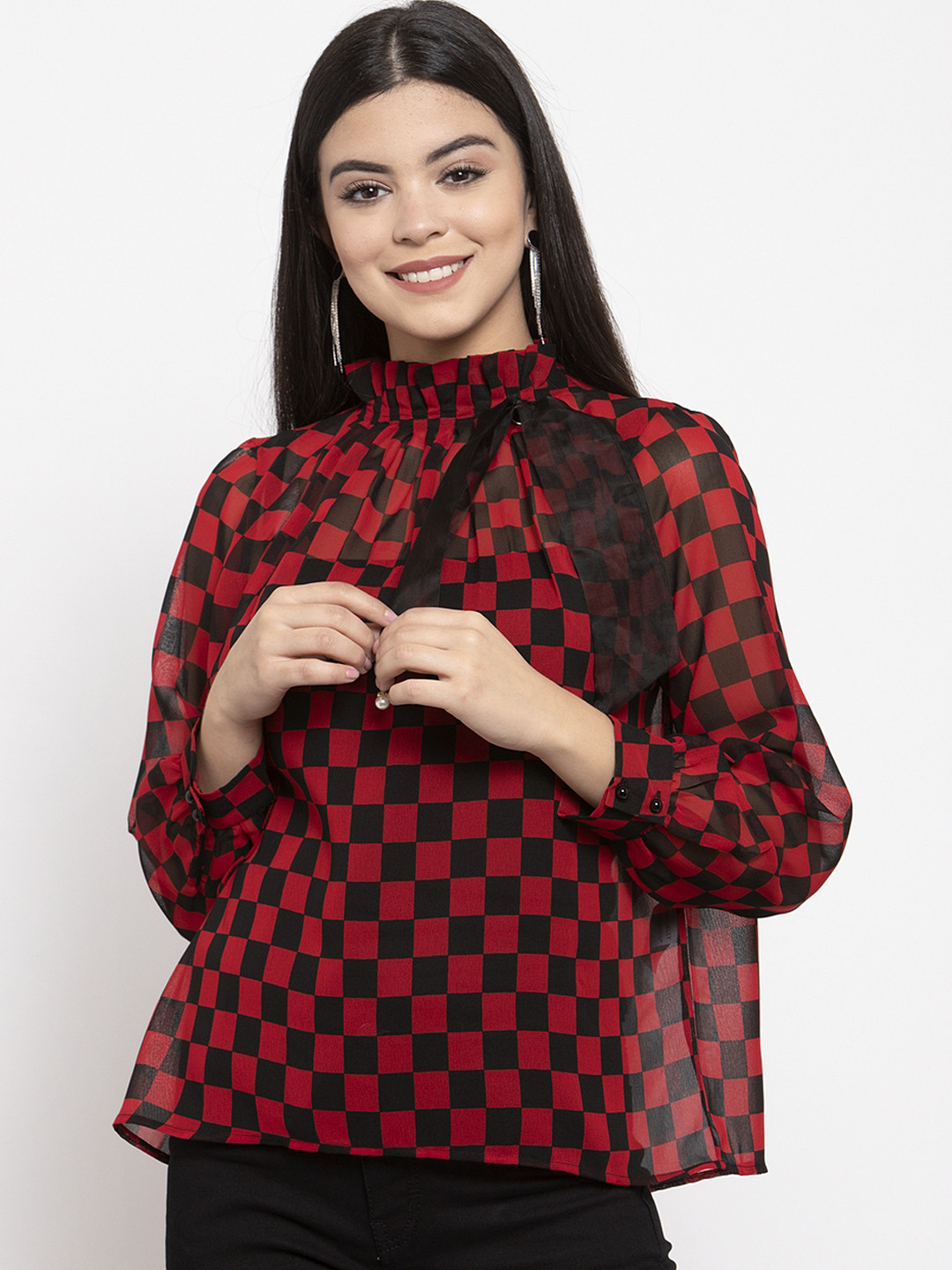 Buy KASSUALLY Women Black & Red Checked Top - Tops for Women 12045246 ...