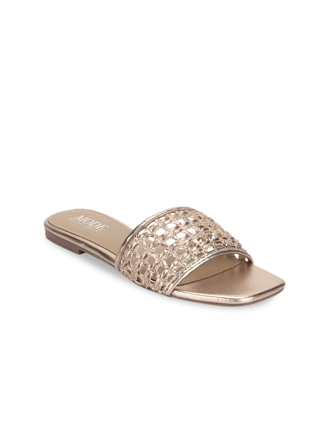 Buy Mode By Red Tape Women Rose Gold Woven Design Open Toe Flats ...