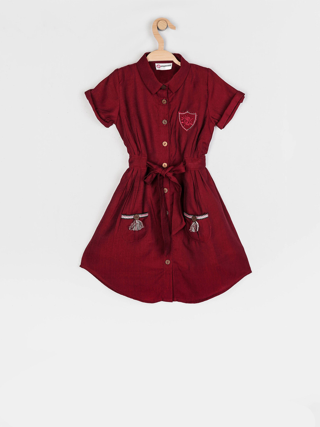 Buy Peppermint Girls Maroon Solid Shirt Dress - Dresses for Girls ...