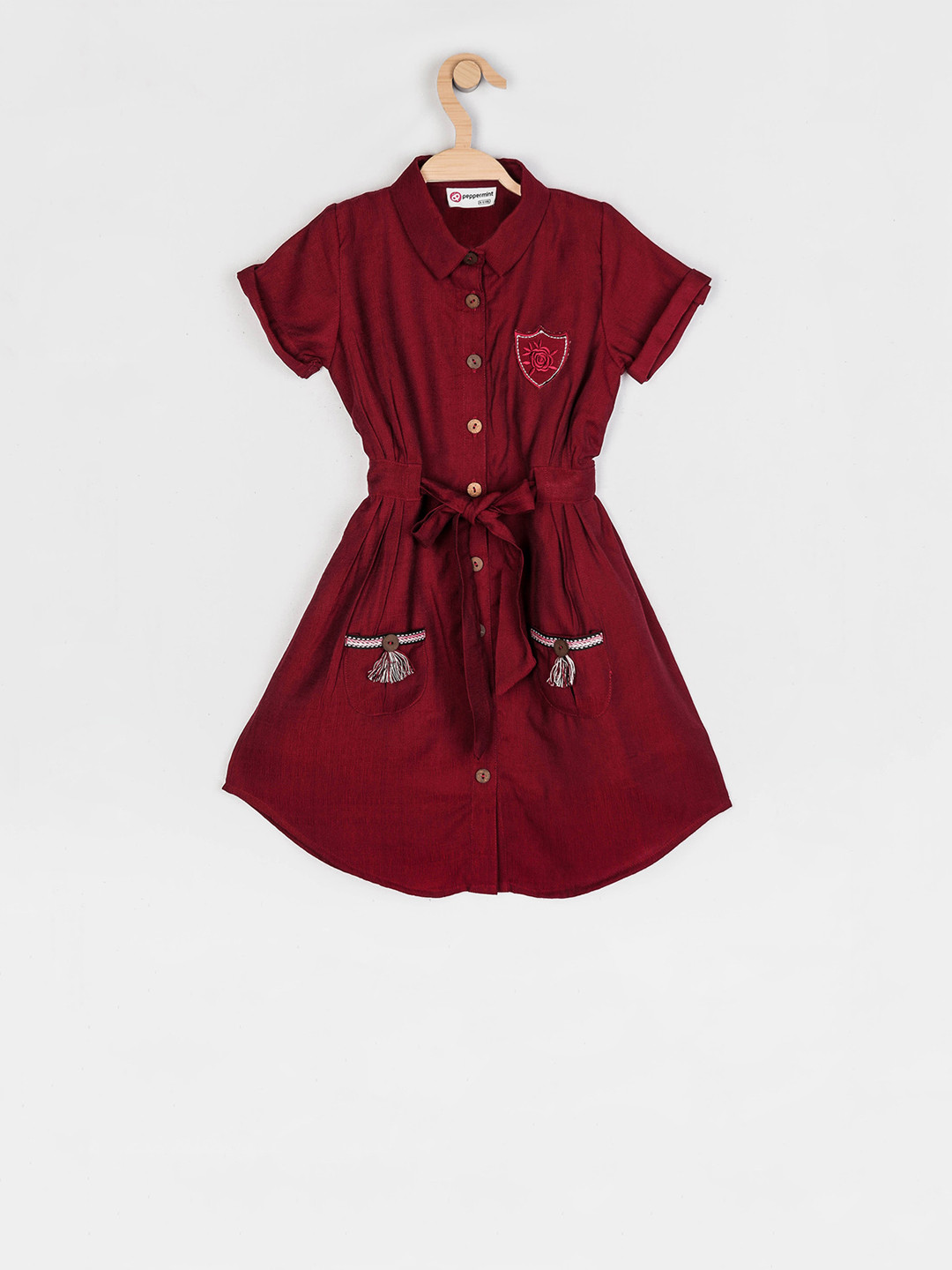 Buy Peppermint Girls Maroon Solid Shirt Dress - Dresses for Girls ...