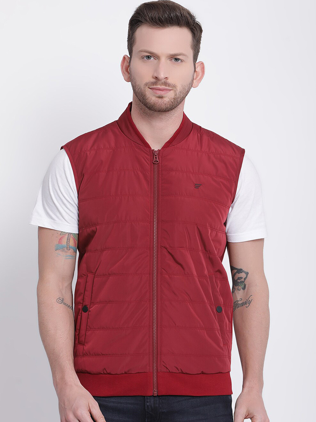 Buy T Base Men Red Solid Padded Jacket - Jackets for Men 12297592 | Myntra