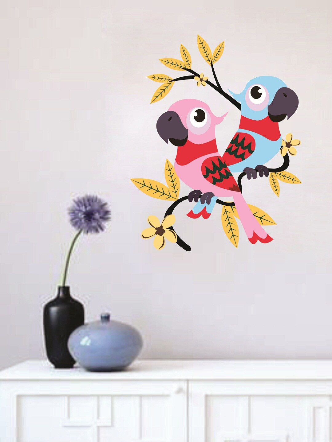 Buy WALLSTICK Multicoloured Colourful Parrots Large Vinyl Wall Sticker ...