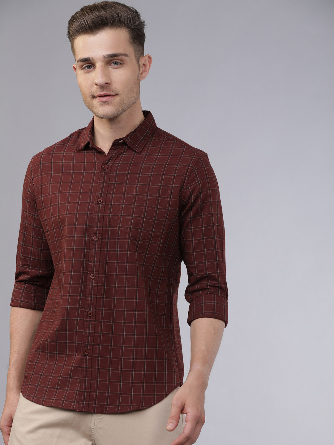 Buy HIGHLANDER Men Rust & Black Slim Fit Checked Casual Shirt - Shirts ...