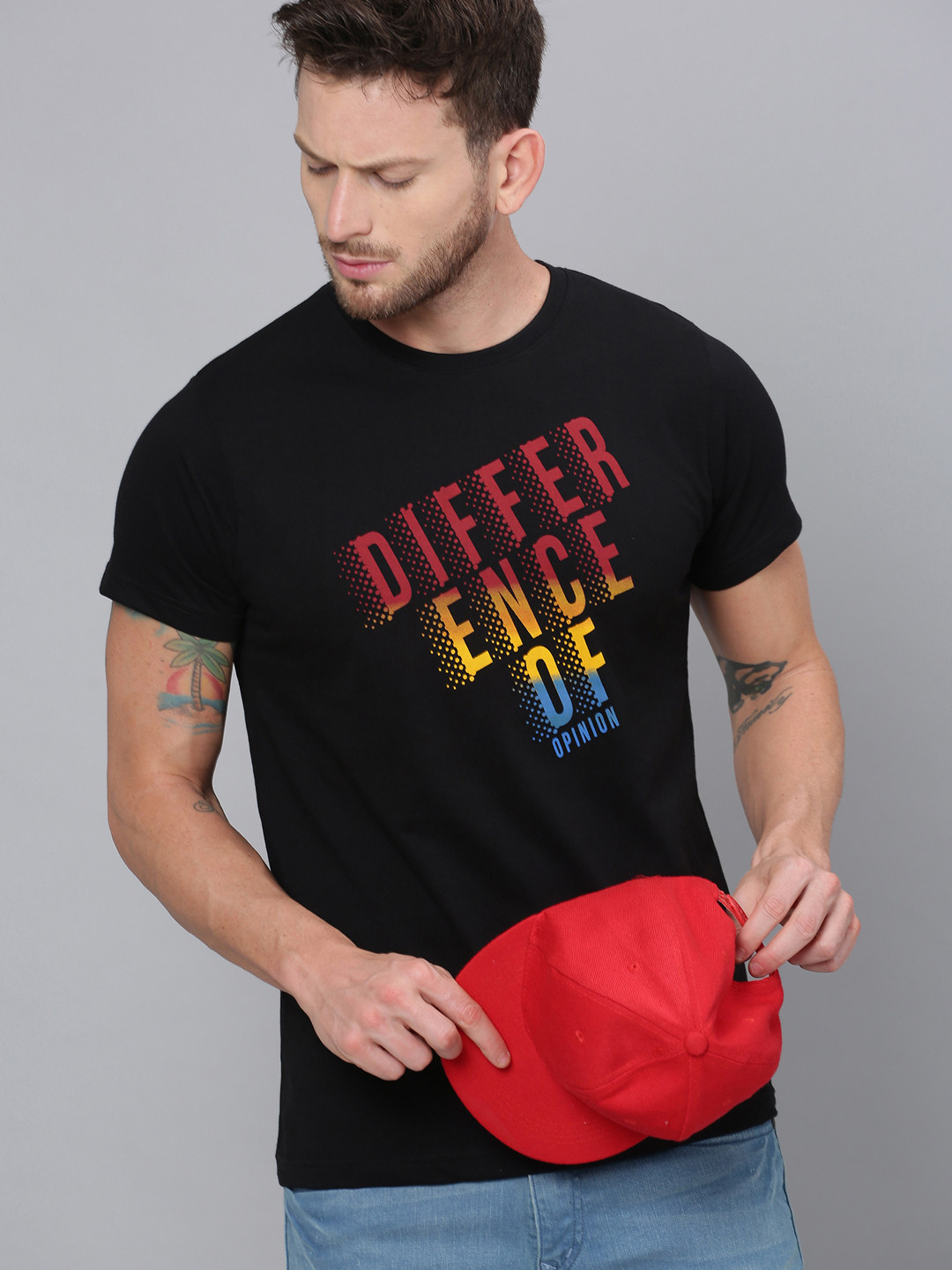 Buy Difference Of Opinion Men Black Printed Round Neck Pure Cotton T ...