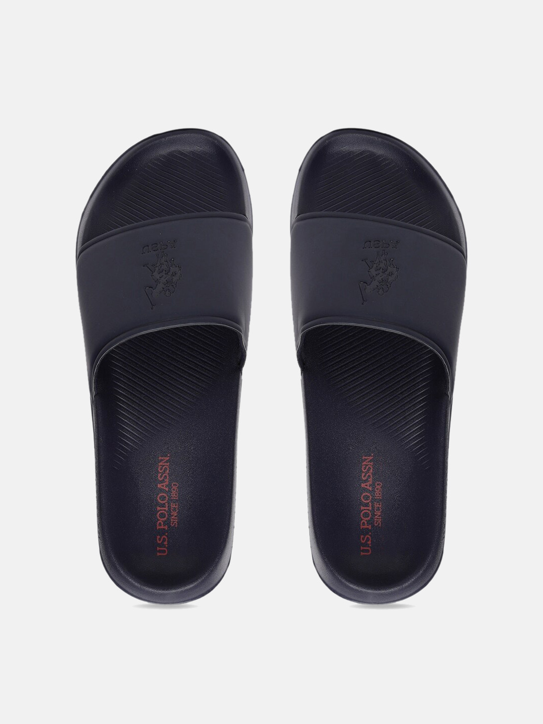 Buy U.S. Polo Assn. Men Navy Blue Solid Sliders - Flip Flops for Men ...