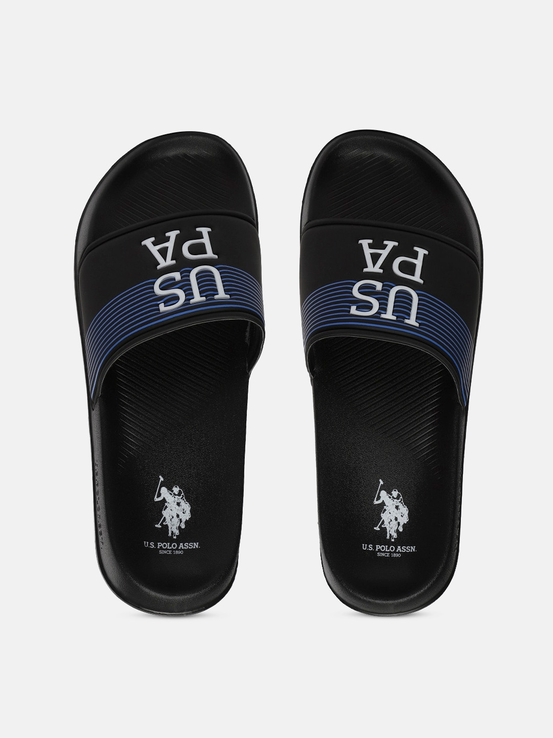 Buy U.S. Polo Assn. Men Black Printed Sliders - Flip Flops for Men ...