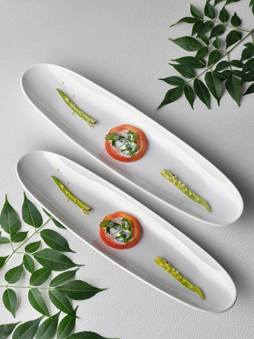 Buy Ariane Set Of 2 White Solid Delite Fine Porcelain Oval Shape Tray ...