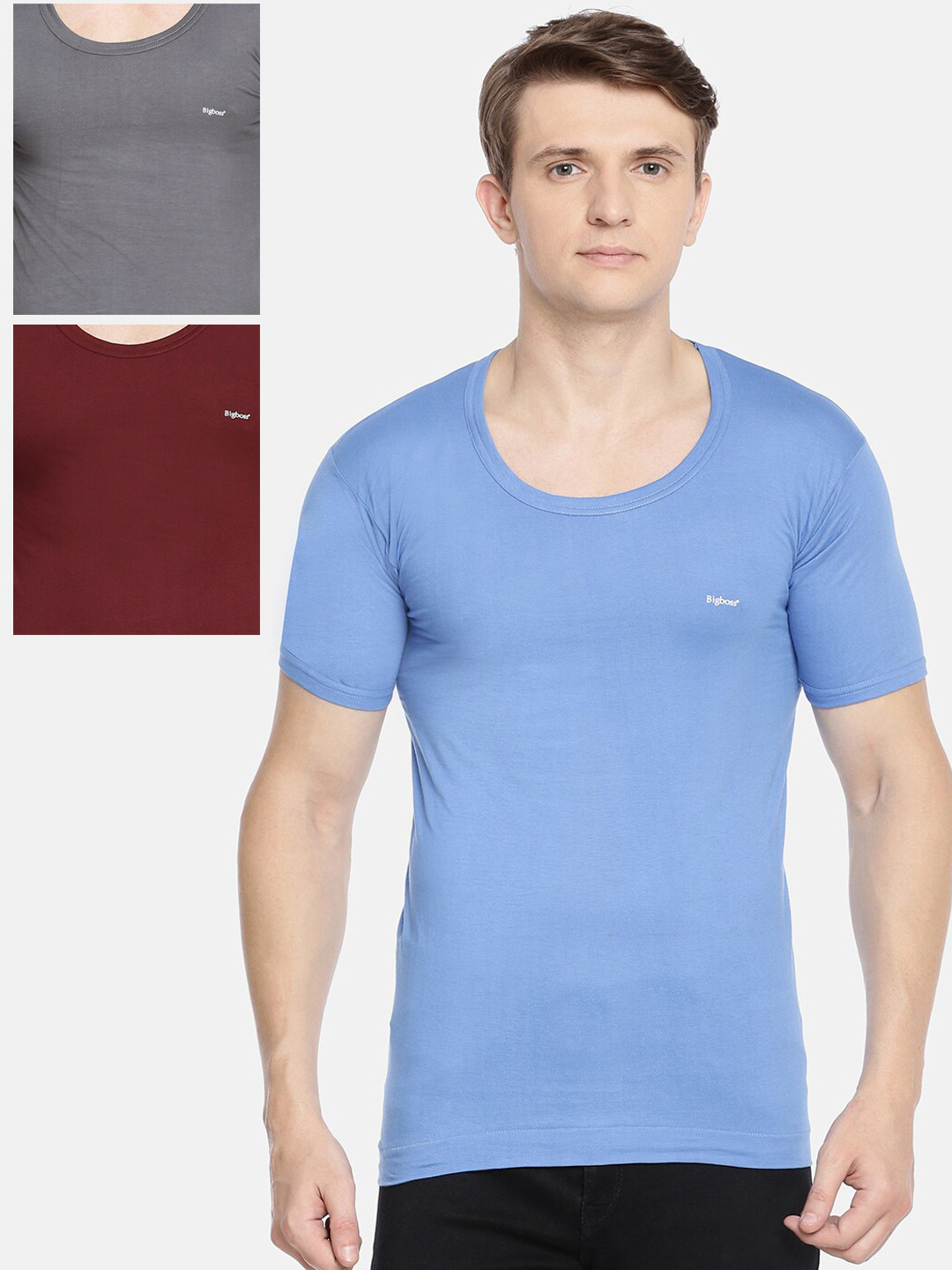 Buy Dollar Bigboss Men Solid Pack Of 3 Combed Cotton Shrinkless Vest ...