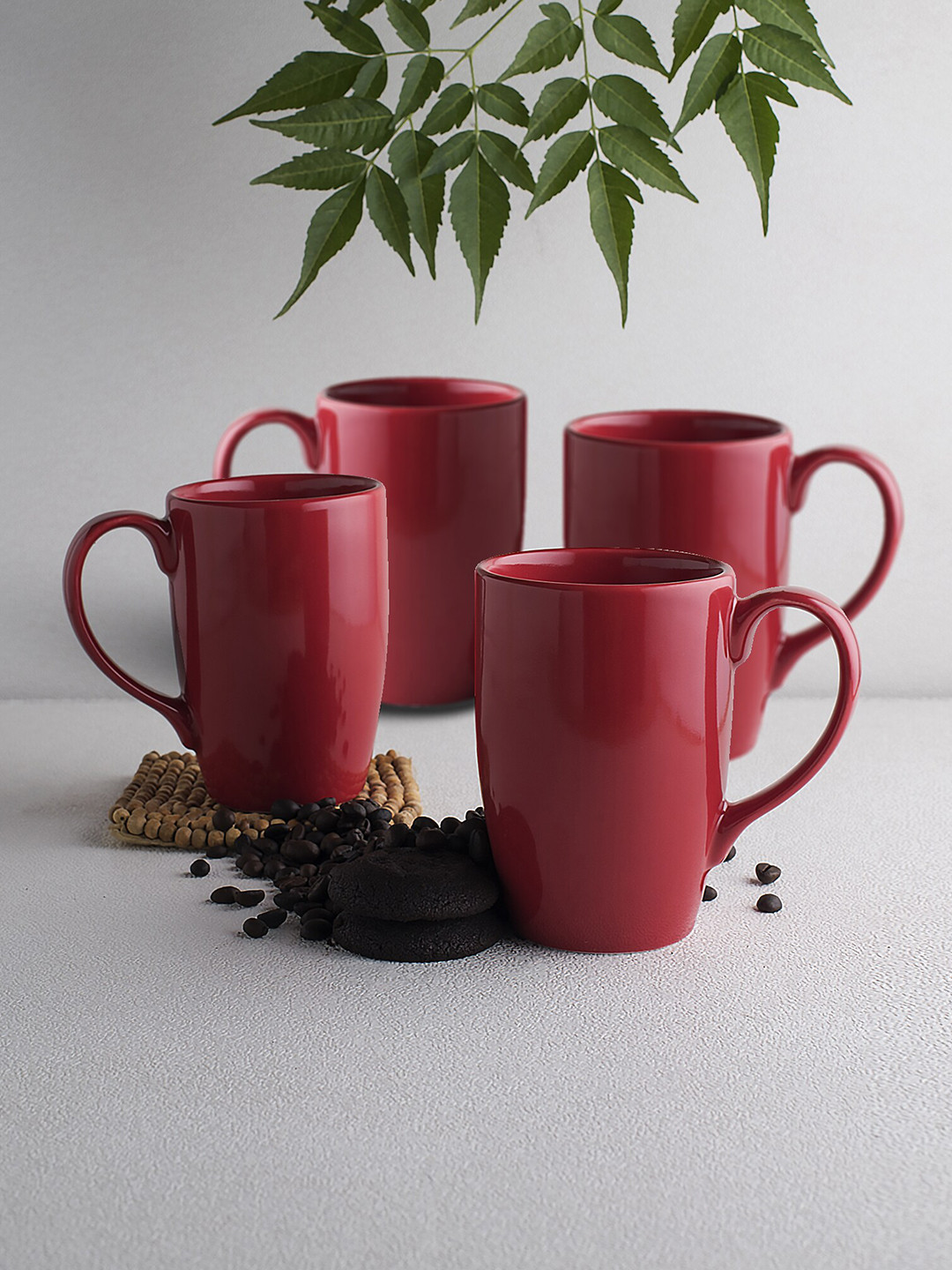 Buy Ariane Set Of 4 Red Solid Porcelain Prime Morning Tea Coffee Milk ...