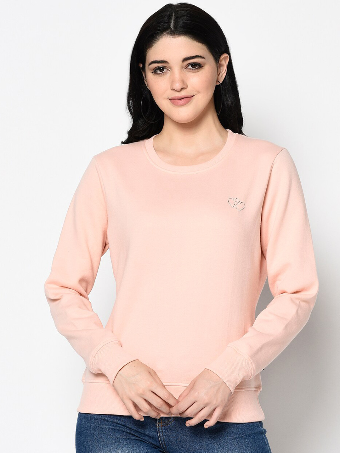 Buy ELEGANCE Women Peach Coloured Solid Sweatshirt - Sweatshirts for ...