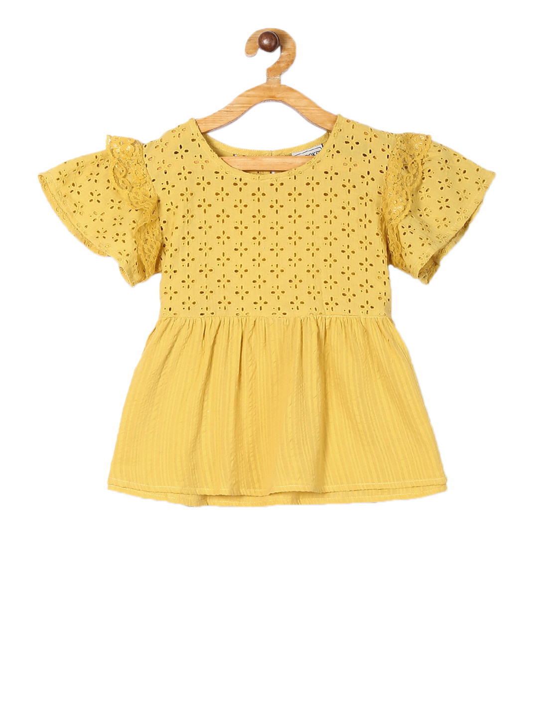 Buy Cherokee Girls Yellow Embroidered Hakoba Pure Cotton Top - Tops for ...