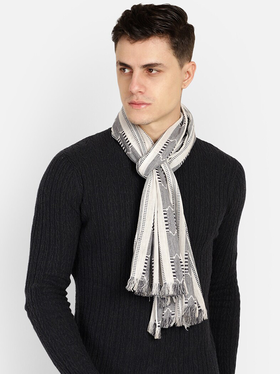 Buy Anekaant Men White & Navy Blue Striped Stole - Stoles for Men ...