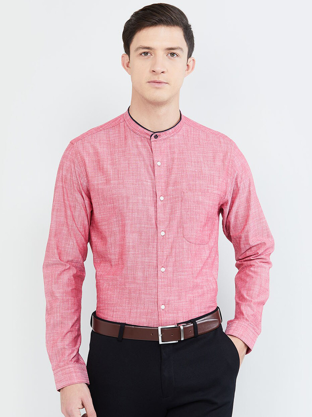 Buy Max Men Coral Red Slim Fit Solid Semiformal Shirt - Shirts for Men ...