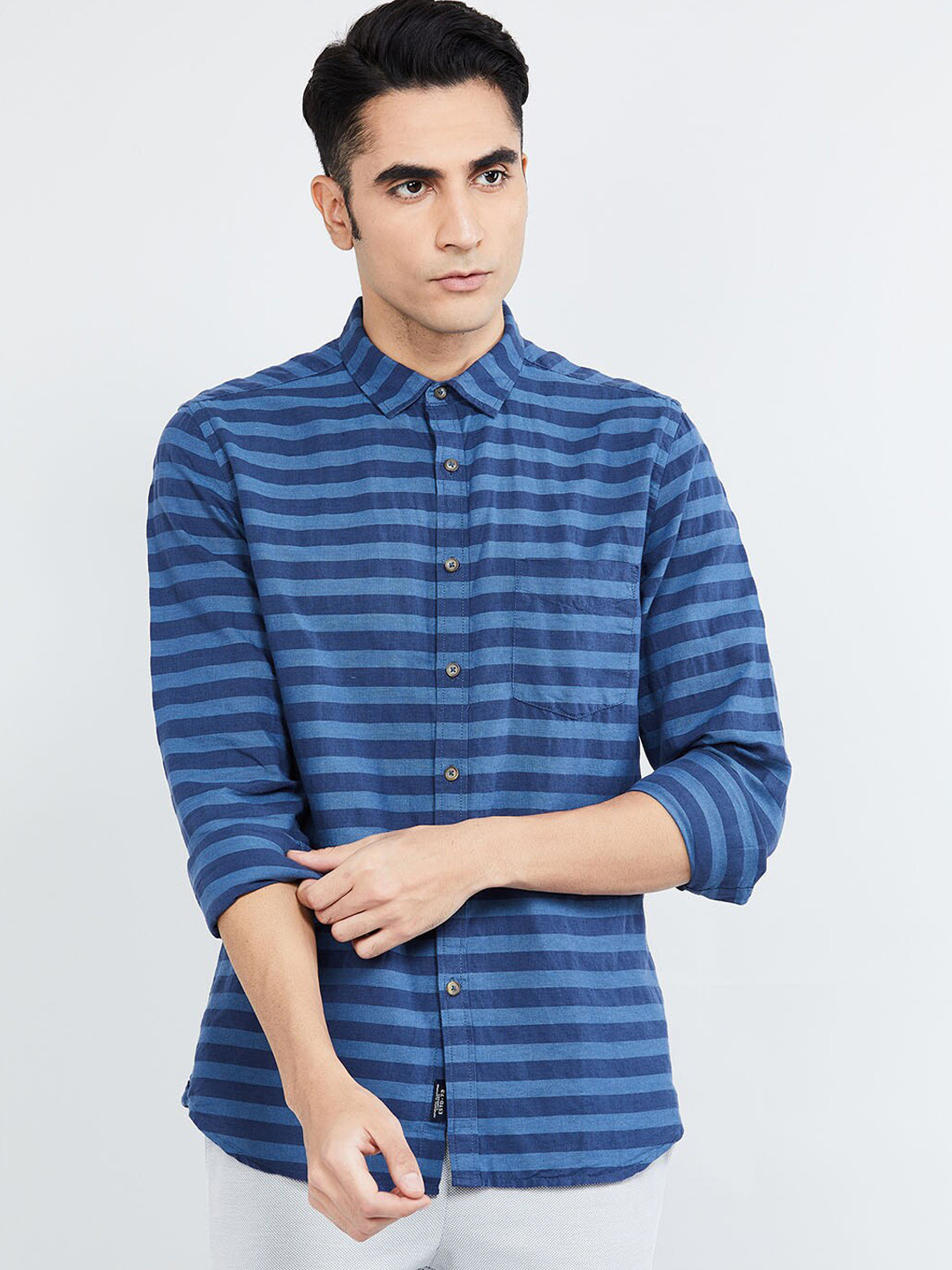 Buy Max Men Blue Regular Fit Striped Casual Shirt - Shirts for Men ...