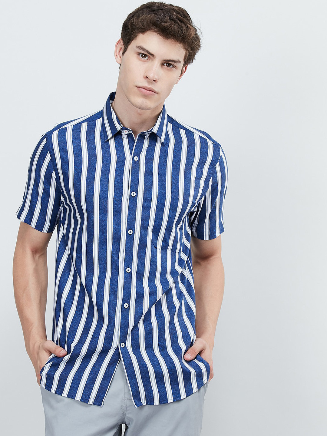Buy Max Men Blue & White Slim Fit Striped Casual Shirt - Shirts for Men ...