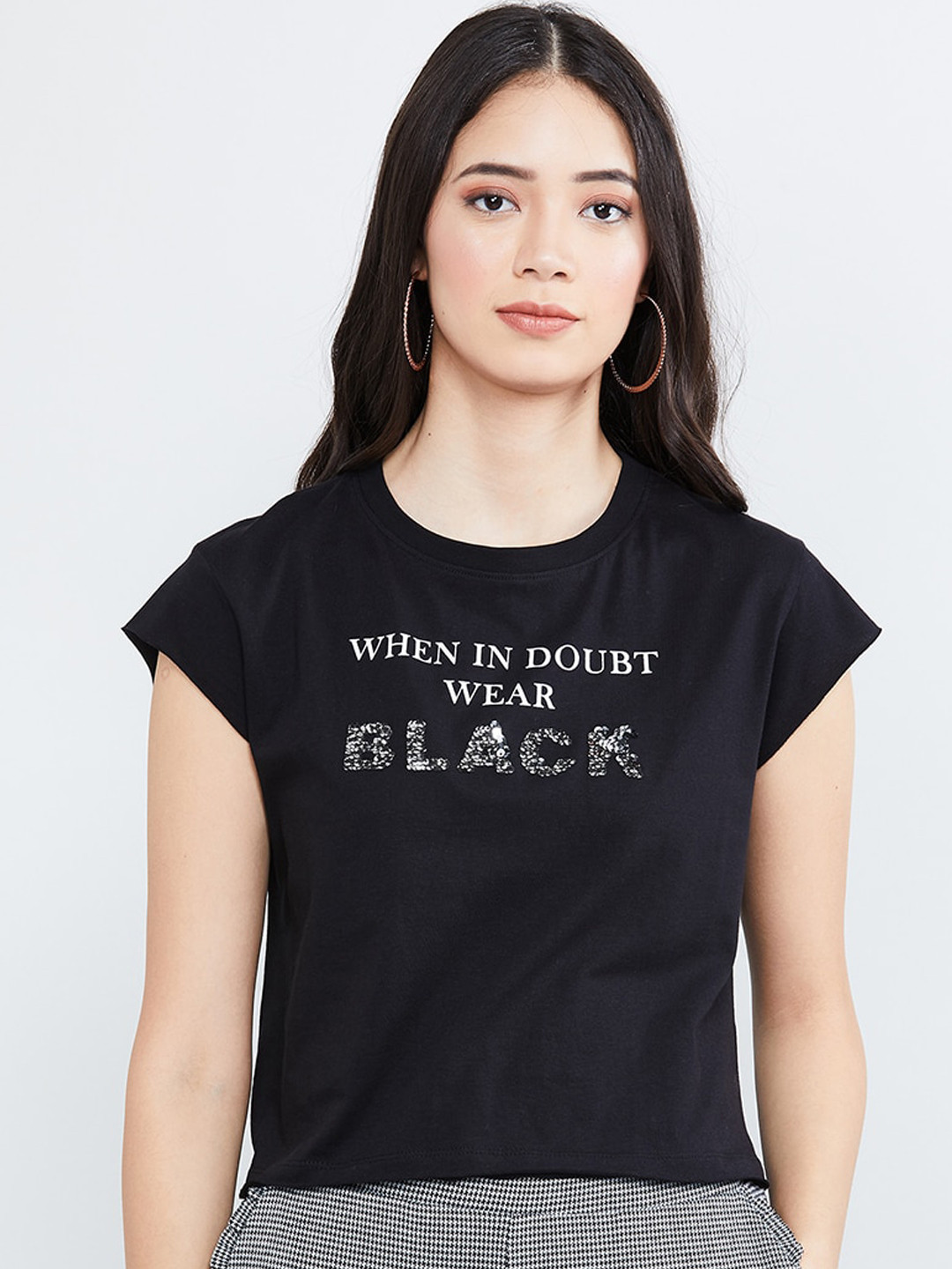 Buy Max Women Black Printed Crop Pure Cotton Top - Tops for Women ...