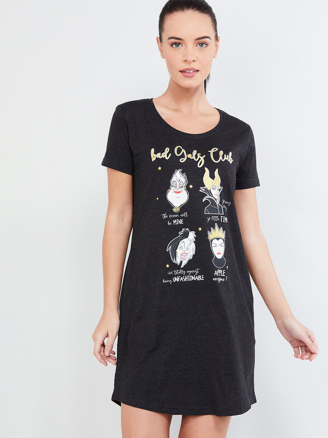 Buy Max Women Charcoal Grey Printed Nightdress - Nightdress for Women ...