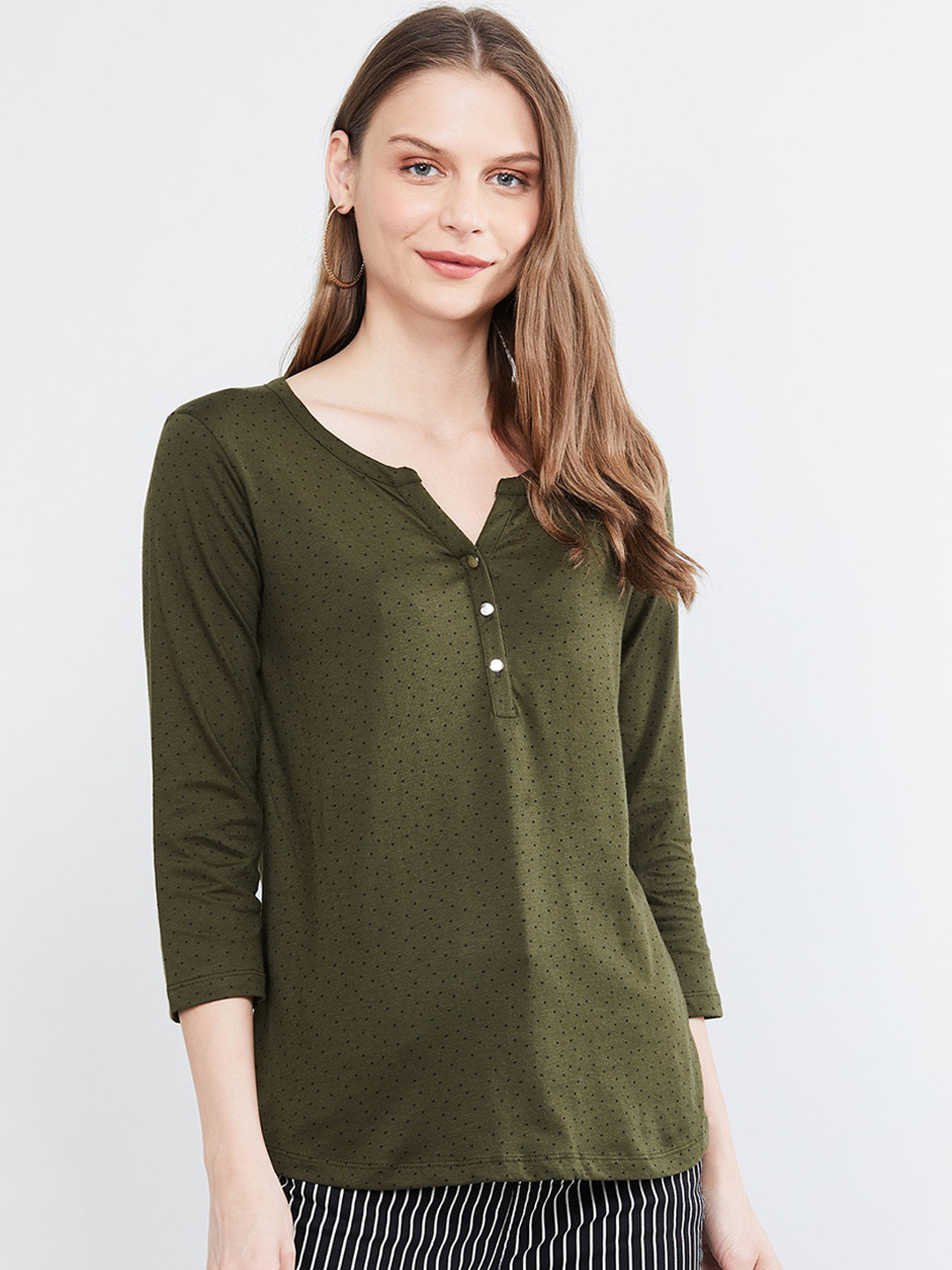 Buy Max Women Olive Green Printed Boxy Pure Cotton Top - Tops for Women ...