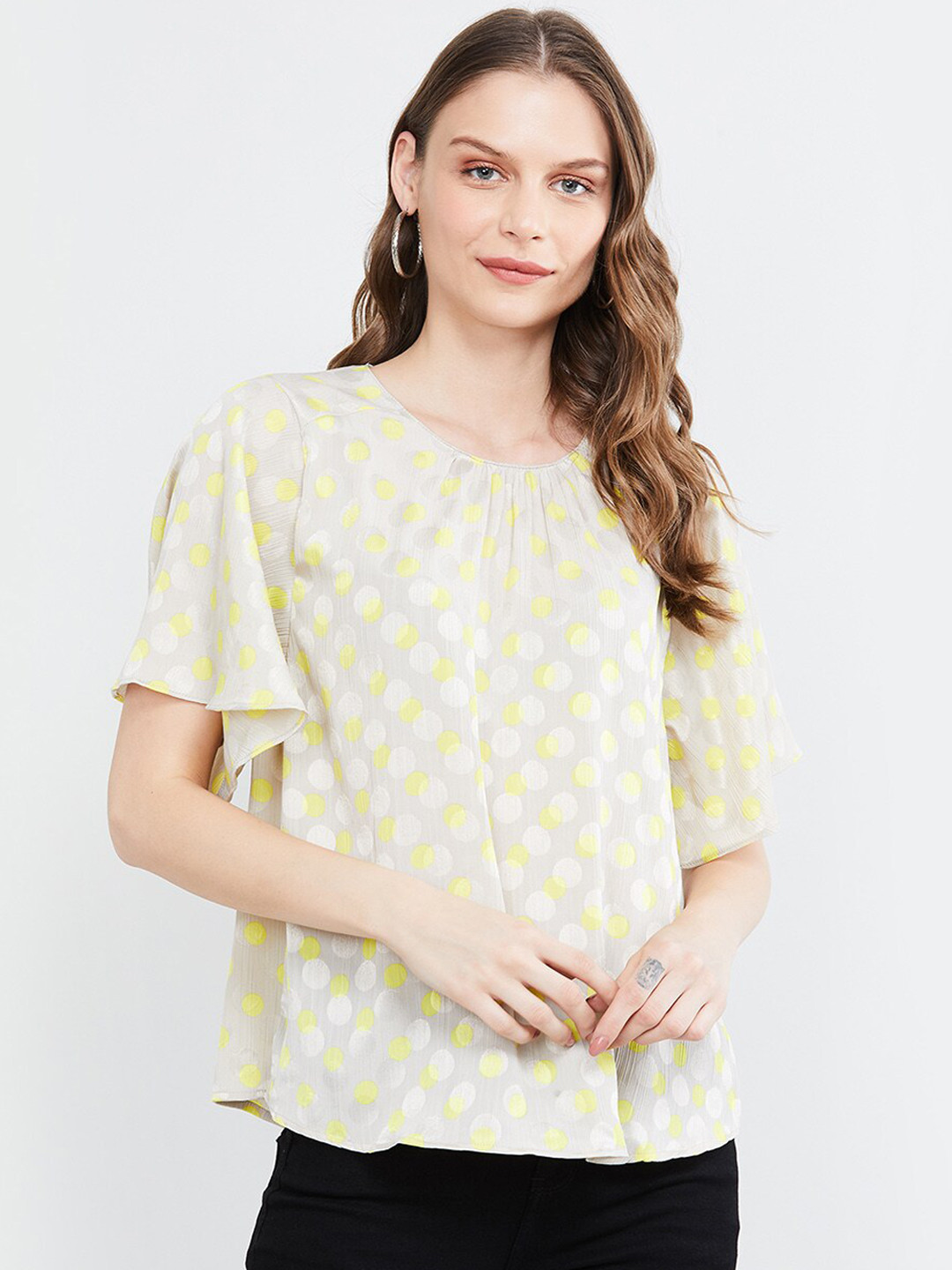 Buy Max Women Off White & Yellow Printed Top - Tops for Women 12625756 ...