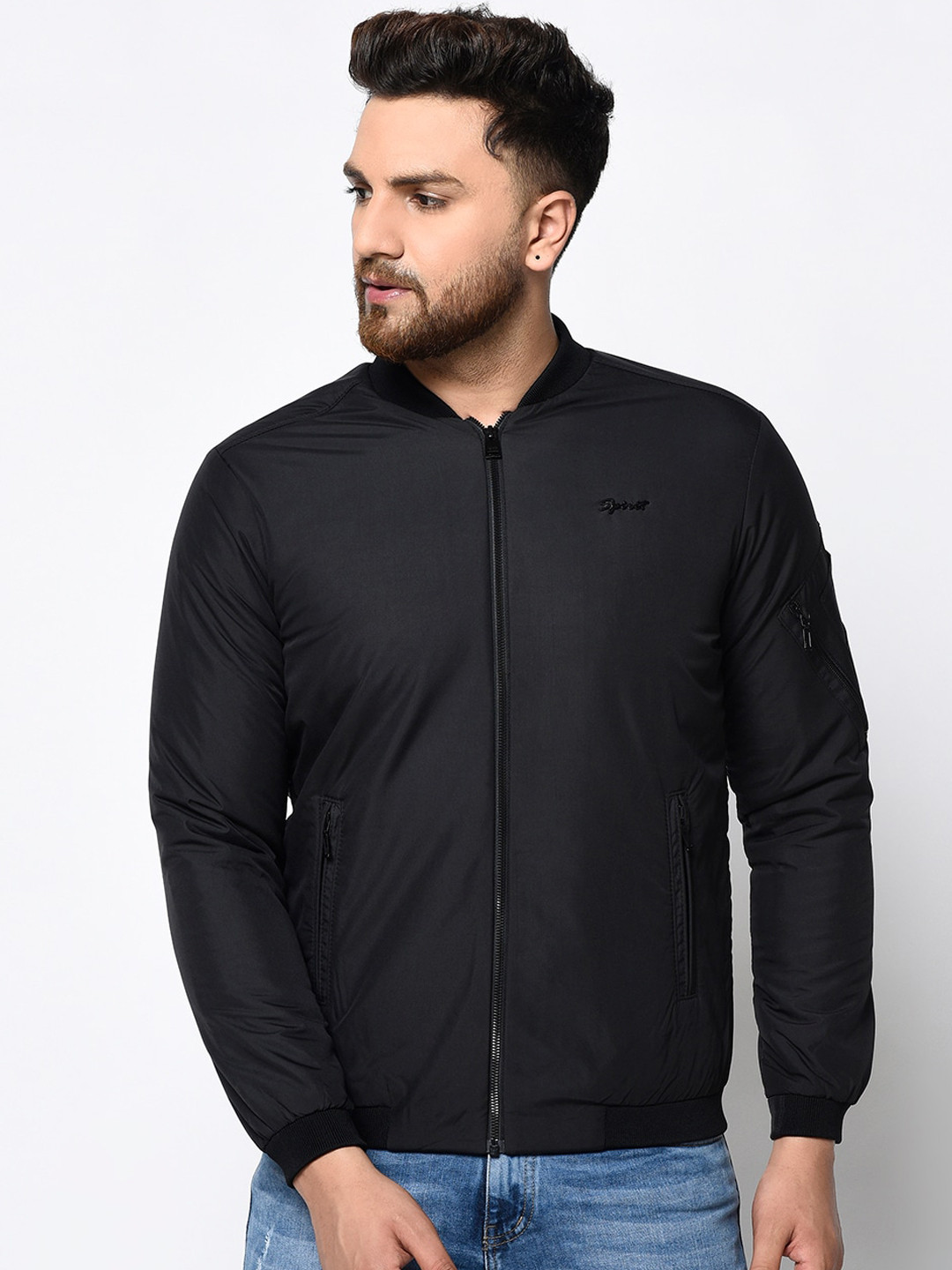 Buy Spirit Men Black Solid Windcheater Bomber Jacket - Jackets for Men ...