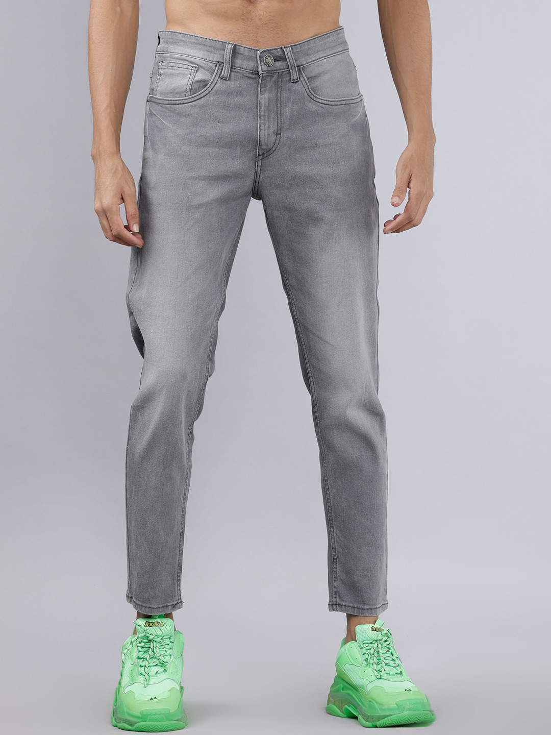 Buy HIGHLANDER Men Grey Tapered Fit Mid Rise Clean Look Stretchable ...