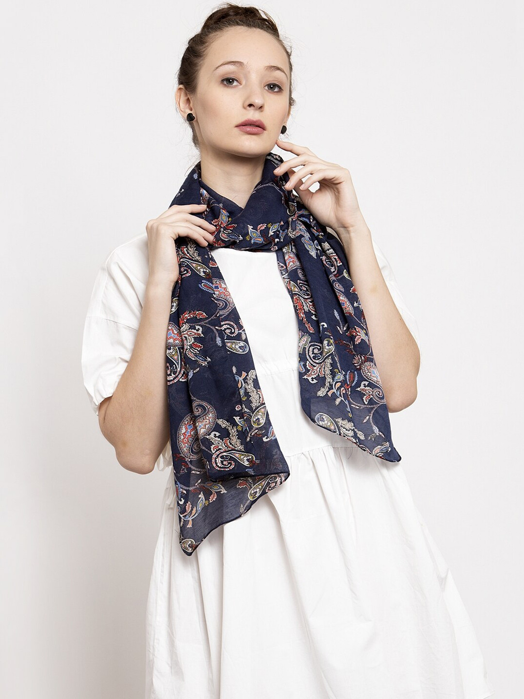 Buy J Style Women Navy Blue & Maroon Paisley Printed Stole - Stoles for ...