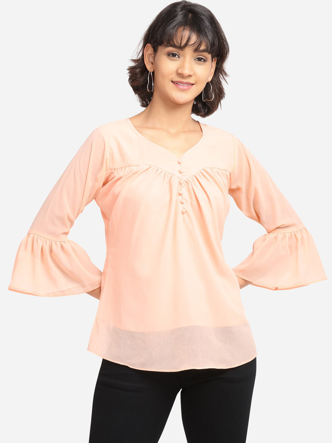 Buy Clothzy Women Peach Coloured Solid Top - Tops for Women 13396096 ...