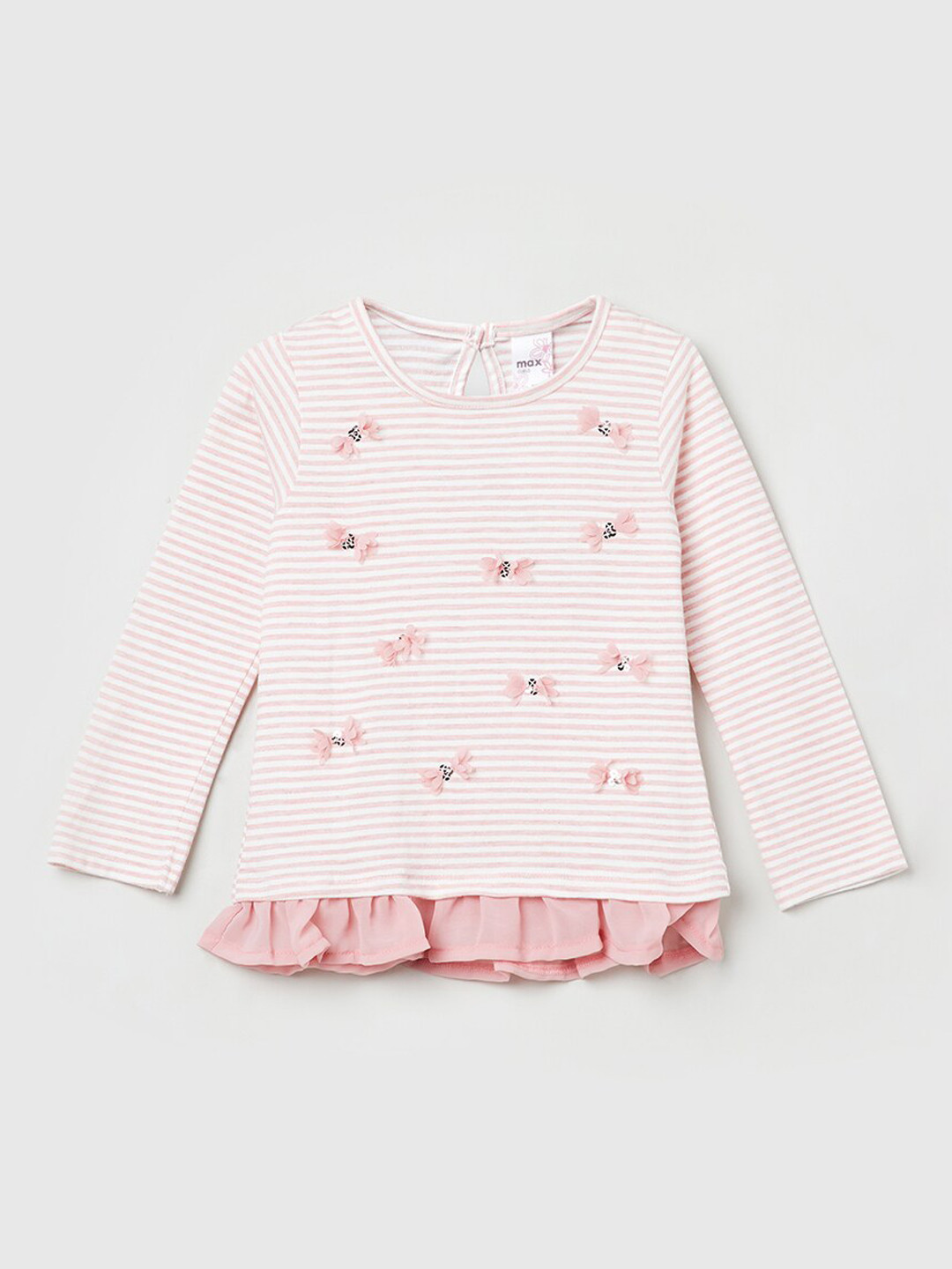Buy Max Girls Peach Coloured Striped Tiered Top - Tops for Girls ...