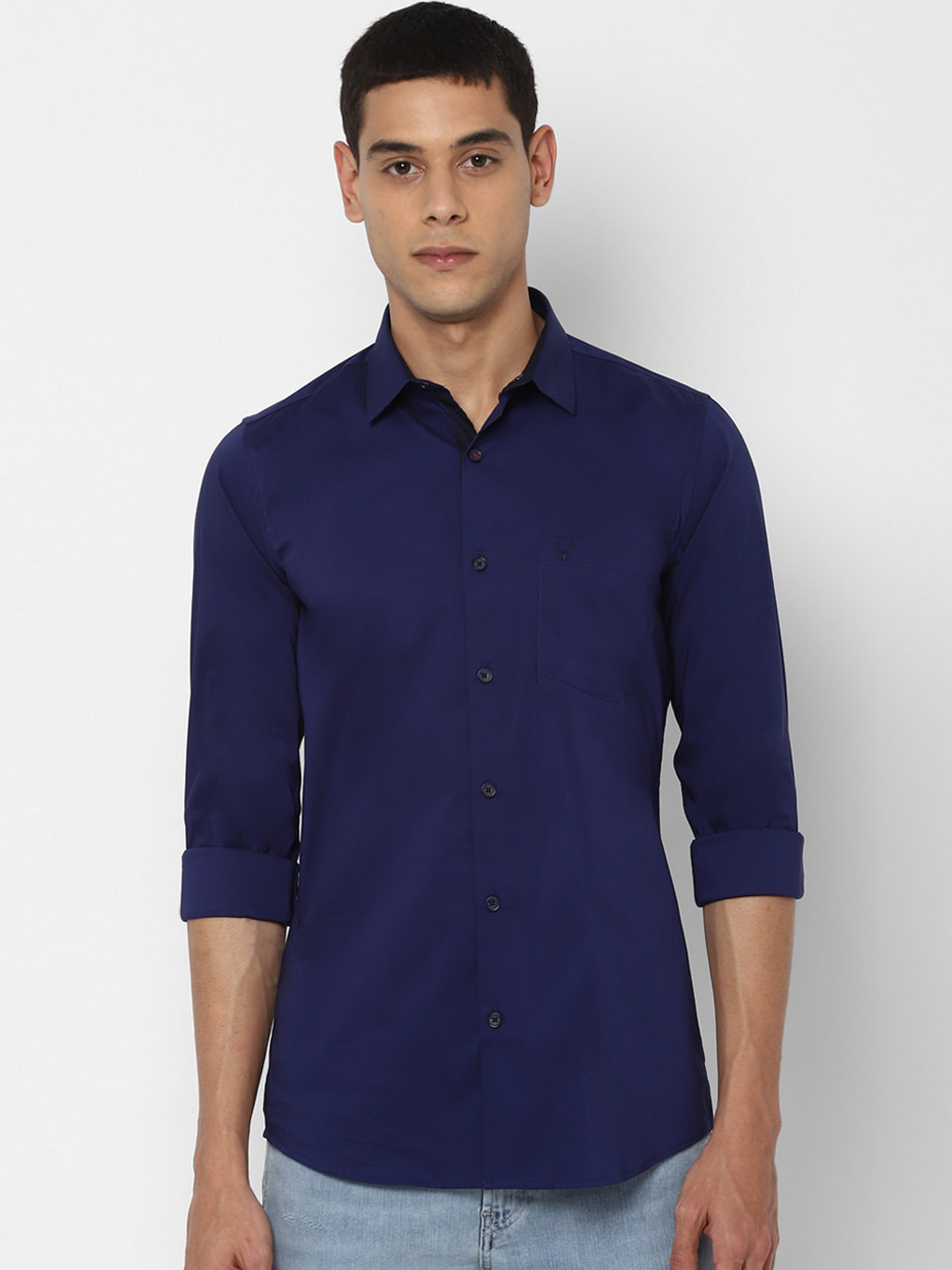 Buy Allen Solly Men Navy Blue Slim Fit Solid Casual Shirt - Shirts for ...