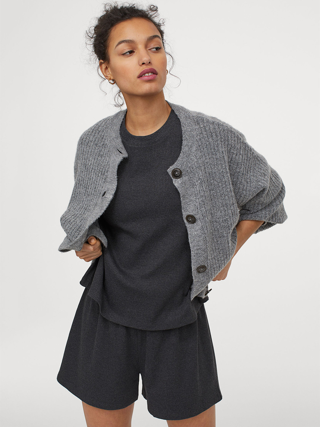 Buy H&M Women Grey Ribbed Pyjamas - Night Suits for Women 13380370 | Myntra