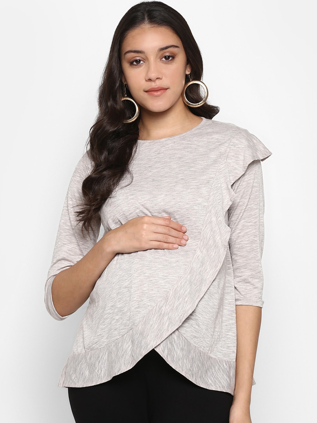 Buy Momsoon Maternity Women Beige Solid Maternity Wrap Top - Tops for ...