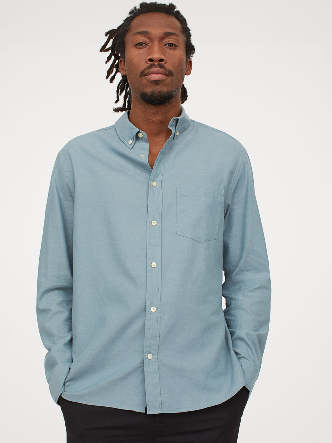 Buy H&M Men Blue Cotton Poplin Shirt - Shirts for Men 13439722 | Myntra