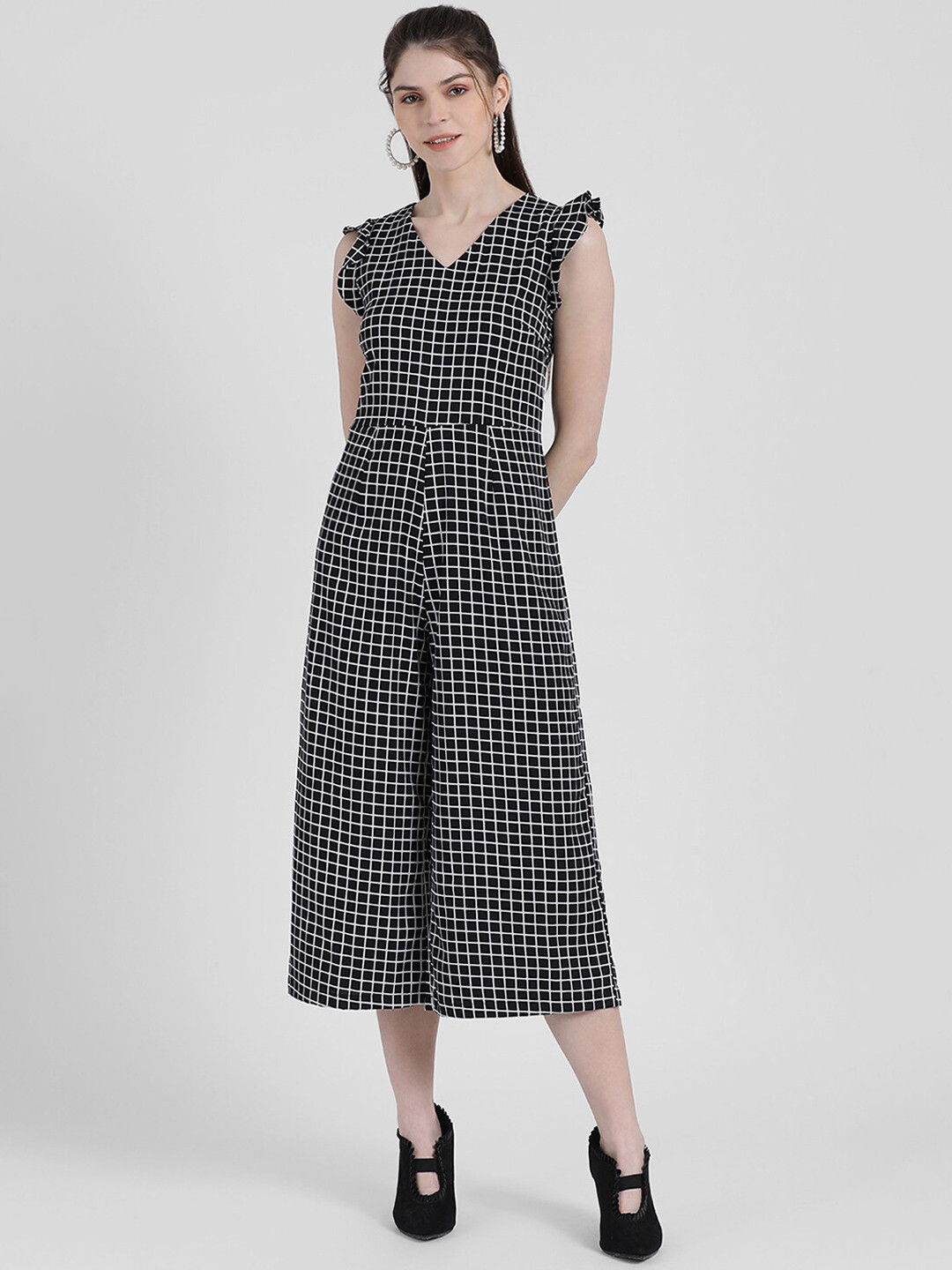 Buy Zink London Women Black & White Checked Basic Jumpsuit - Jumpsuit ...