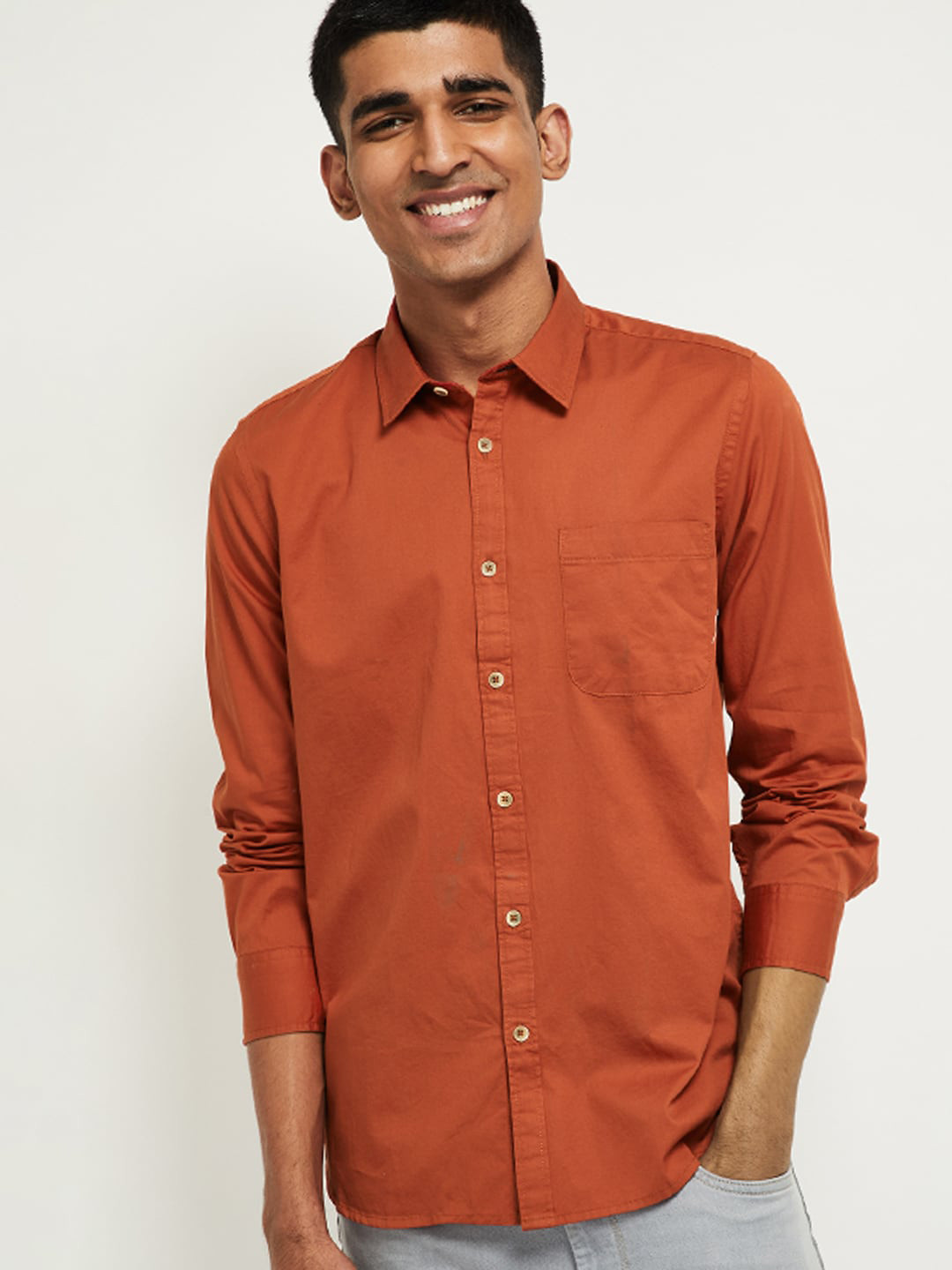 Buy Max Men Rust Slim Fit Solid Casual Cotton Shirt - Shirts for Men ...