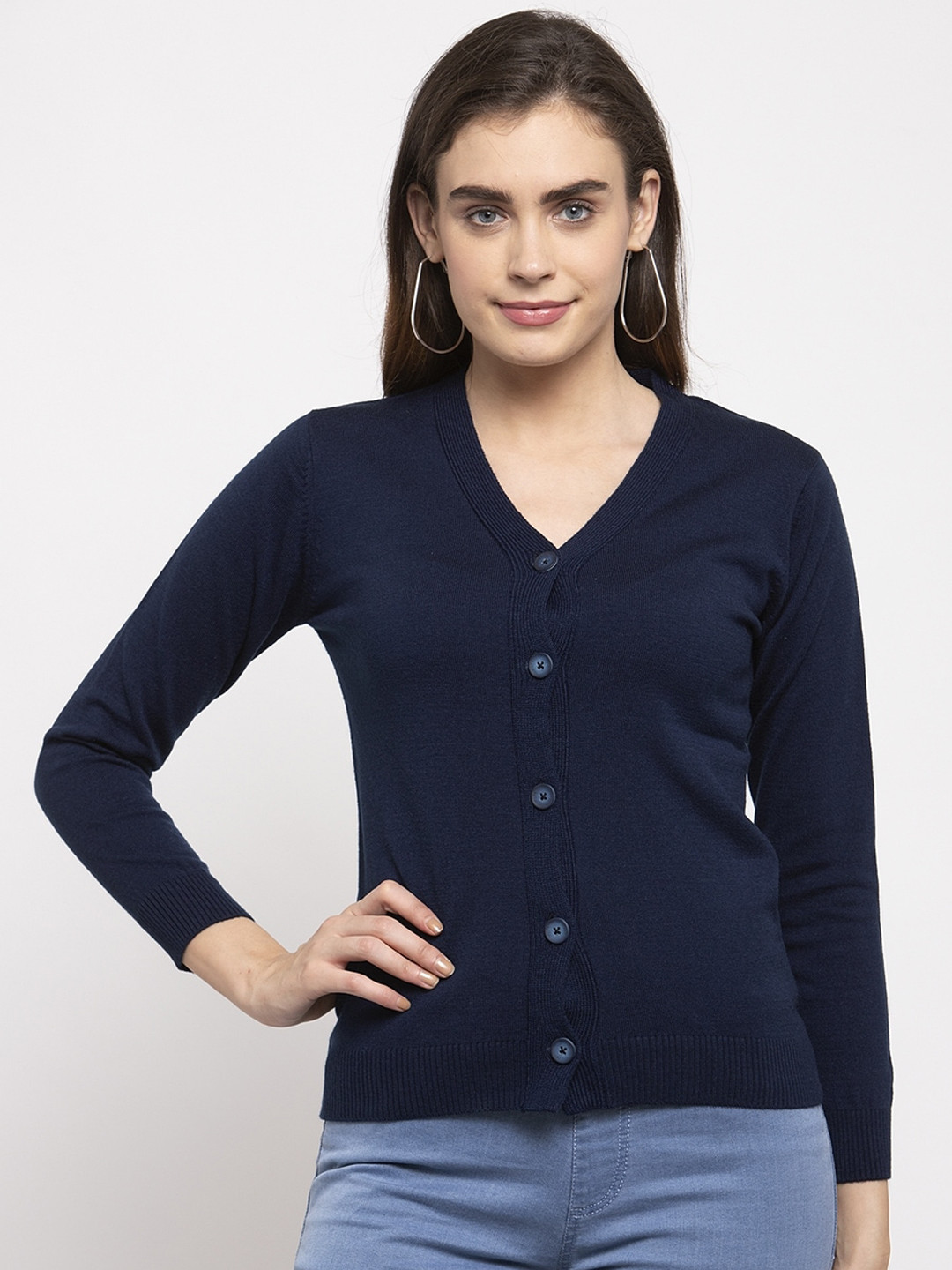 Buy Kalt Women Navy Blue Solid Cardigan - Sweaters for Women 13457598 ...