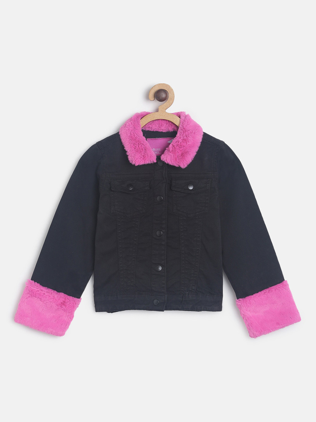 Buy TALES & STORIES Girls Black Solid Denim Jacket - Jackets for Girls ...