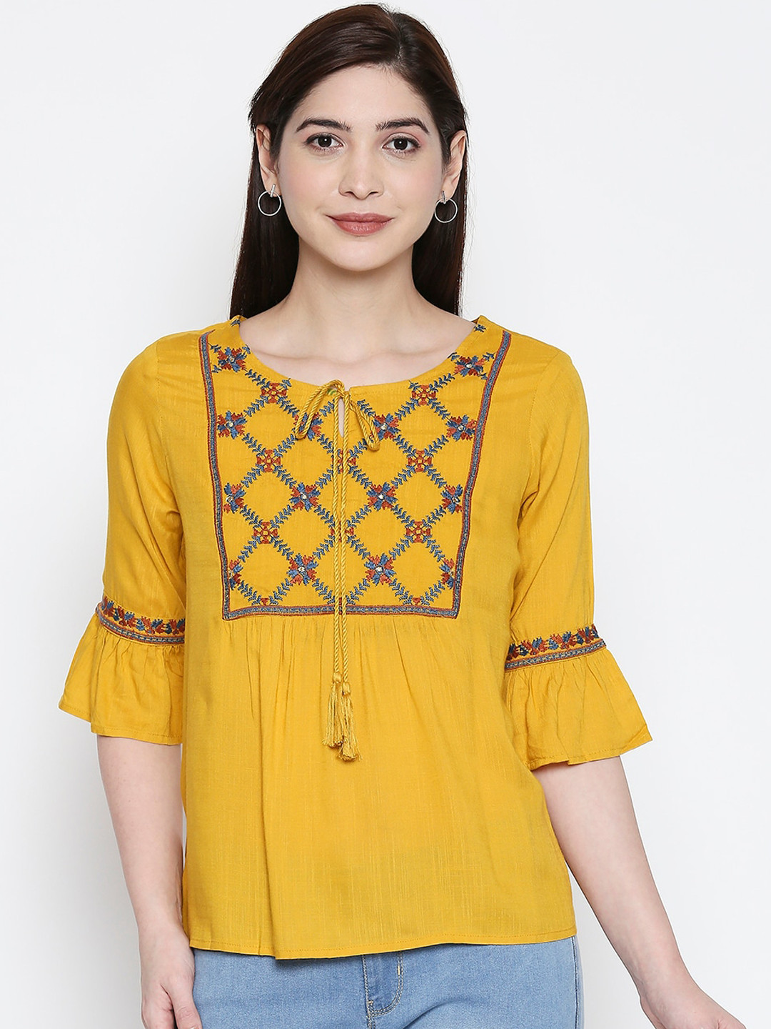 Buy People Women Yellow Embroidered Top - Tops for Women 13465726 | Myntra