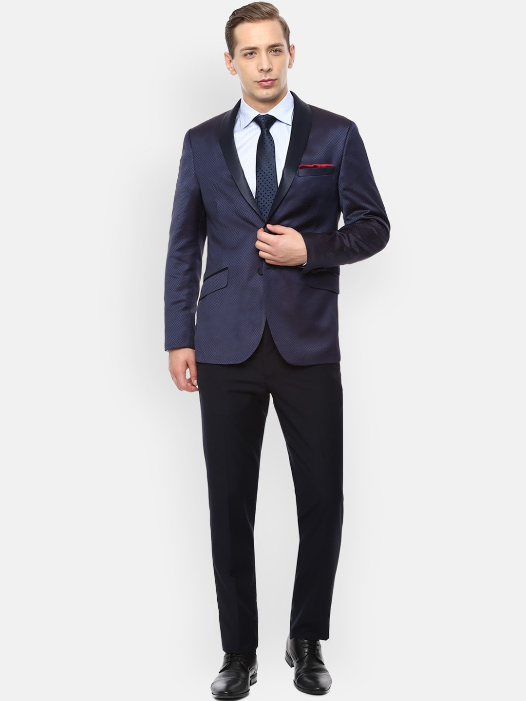 Buy Van Heusen Men Navy Blue & Black Slim Fit Single Breasted Formal ...
