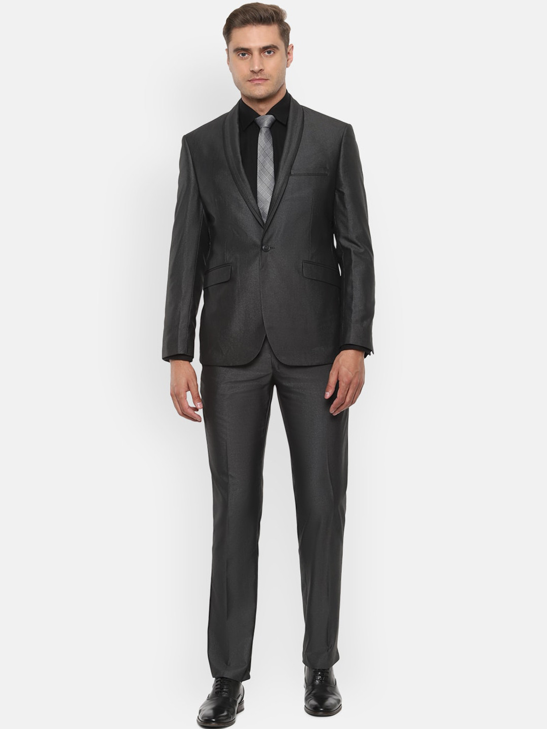 Buy Van Heusen Men Grey Solid Slim Fit Single Breasted Formal Two Piece ...