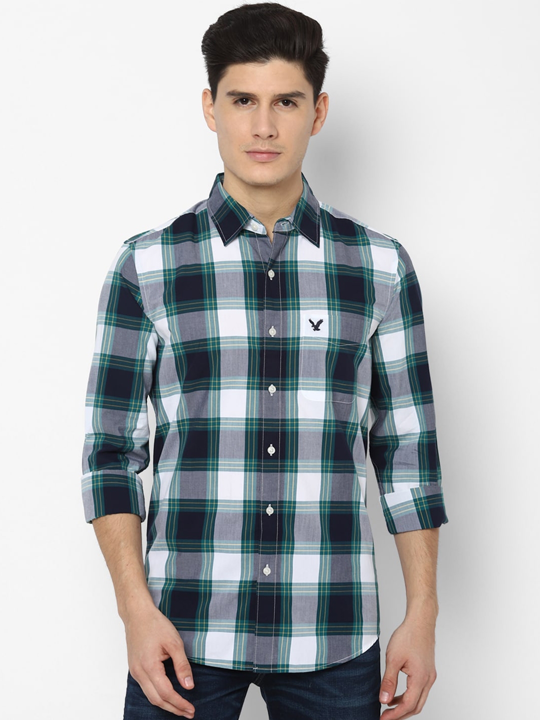 Buy American Eagle Outfitters Men Green Slim Fit Checked Casual Shirt