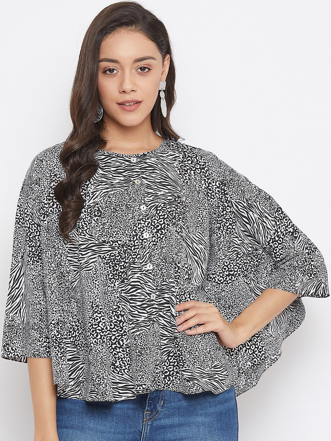 Buy Uptownie Lite Women Black Printed Cape Top - Tops for Women ...